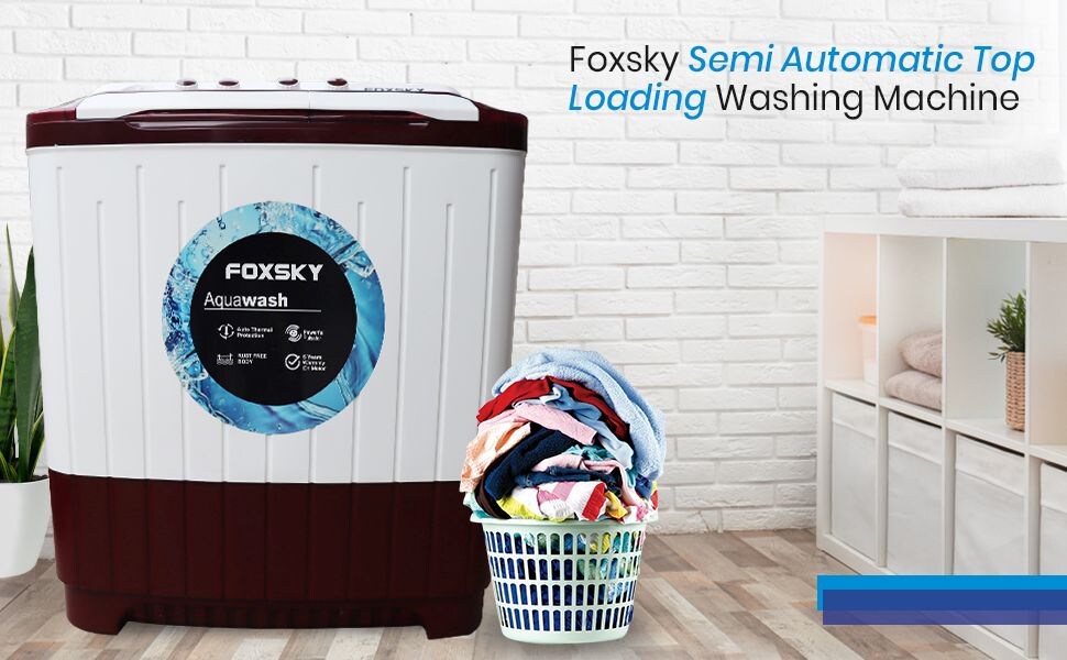 Foxsky 9.5 Kg Top Loading Semi-Automatic Washing Machine with 3D Scrub ...