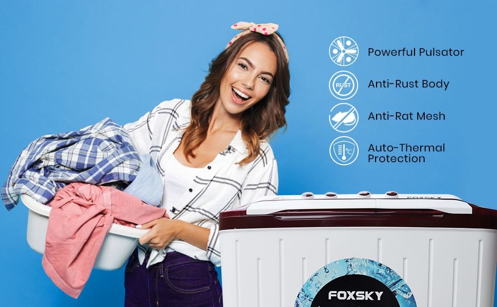 Foxsky 9.5 Kg Top Loading Semi-Automatic Washing Machine with 3D Scrub ...