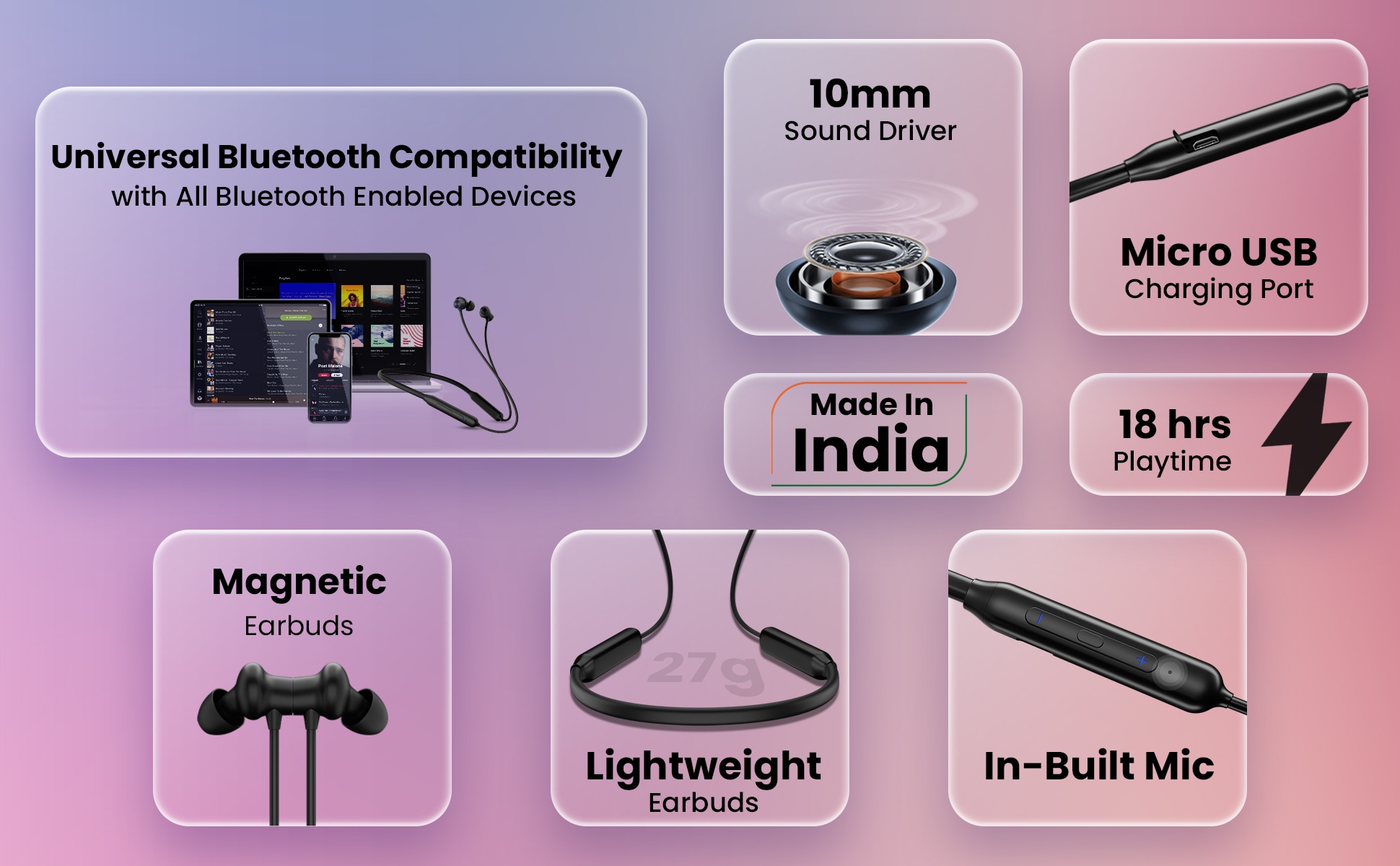 Buy Hammer Splendor in Ear Bluetooth Neckband with Magnetic Earbuds ...