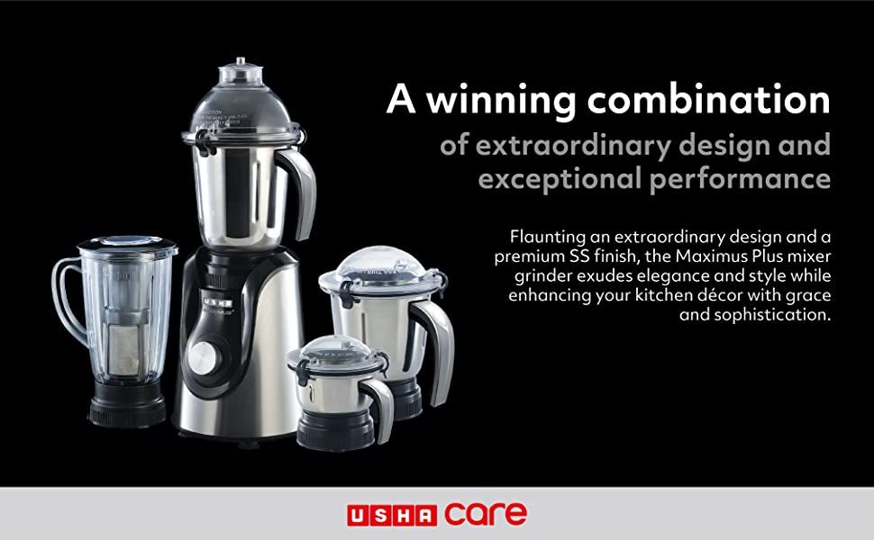 Usha Maximus Plus 800 Watt Mixer Grinder with 4 Stainless Steel Jar ...